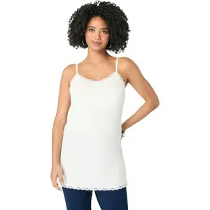 Roaman's Lace Trim Knit Cami With Adjustable Straps - White