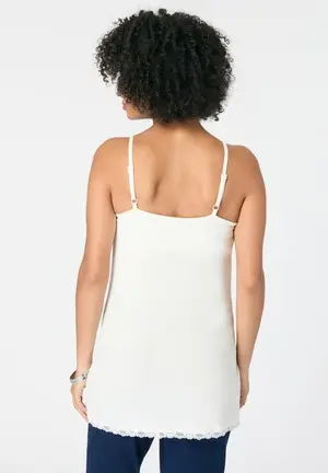 Roaman's Lace Trim Knit Cami With Adjustable Straps - White