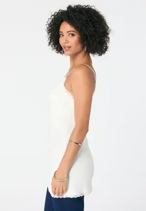Roaman's Lace Trim Knit Cami With Adjustable Straps - White
