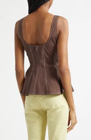 Veronica Beard Charlie Peplum Tank - Dark Mocha