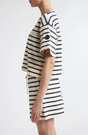 Moncler Nautical Stripe Ventilated Crop T-shirt - White/blue