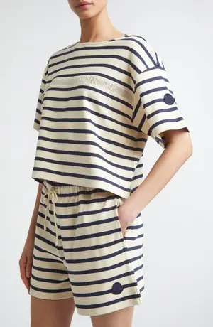Moncler Nautical Stripe Ventilated Crop T-shirt - White/blue