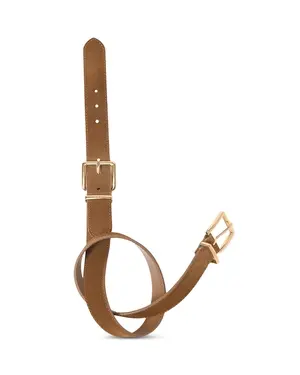 Maje Double Buckle Suede Belt - Camel