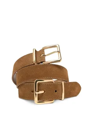 Maje Double Buckle Suede Belt - Camel