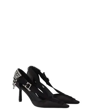 Prada Canvas Pumps With Crystal Embellishments
