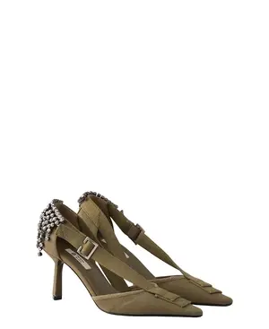 Prada Canvas Pumps With Crystal Embellishments - Green