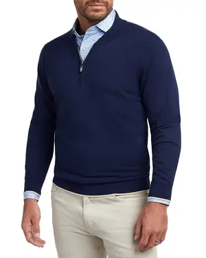 David Donahue Skipper Cotton Silk Quarter Zip Sweater - Navy