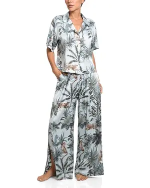 MIDNIGHT BAKERY Printed Satin Palazzo Pajama Set - Blue