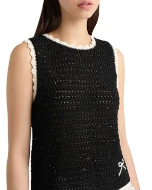NVLT Sleeveless Sequin Crochet Sweater