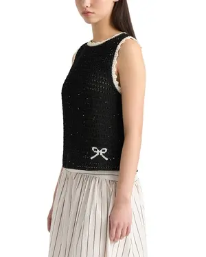NVLT Sleeveless Sequin Crochet Sweater