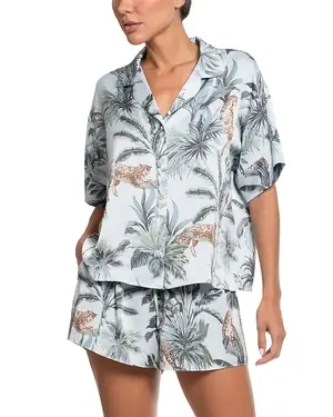 MIDNIGHT BAKERY Stretch Satin Short Sleeve Pajama Set - Blue
