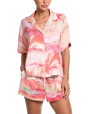 MIDNIGHT BAKERY Stretch Satin Short Sleeve Pajama Set Pink