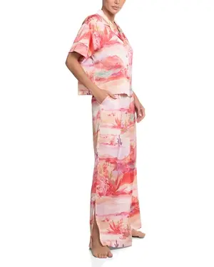 MIDNIGHT BAKERY Stretch Satin Palazzo Pants Pajama Set - Pink