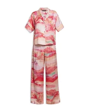 MIDNIGHT BAKERY Stretch Satin Palazzo Pants Pajama Set - Pink