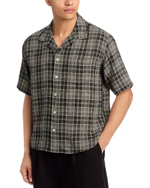 CORRIDOR Plaid Seersucker Short Sleeve Shirt - Black