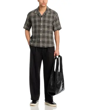 CORRIDOR Plaid Seersucker Short Sleeve Shirt - Black