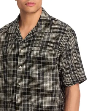 CORRIDOR Plaid Seersucker Short Sleeve Shirt - Black