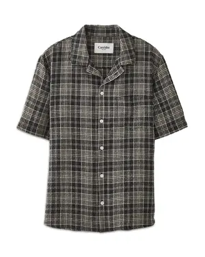 CORRIDOR Plaid Seersucker Short Sleeve Shirt - Black