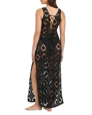 Red Carter Lace Up Cover Up Dress - Black