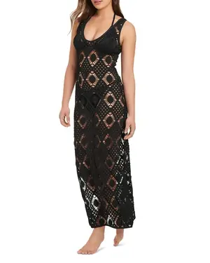 Red Carter Lace Up Cover Up Dress - Black