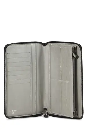 Chanel Embossed Lambskin Camellia Zip Around Wallet - Black