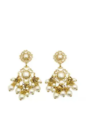 JENNIFER GIBSON JEWELLERY 1980s Pearl Chandelier Clip On Earrings - Gold