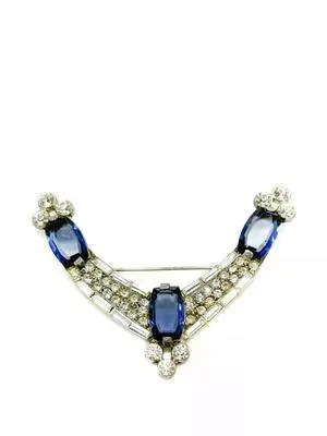 JENNIFER GIBSON JEWELLERY 1930s Art Deco Sapphire Brooch - Silver