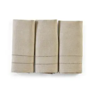 Solino Home Linen Hand Towels Set Of 3, 14 X 24 Inch For Dining Table - Natural