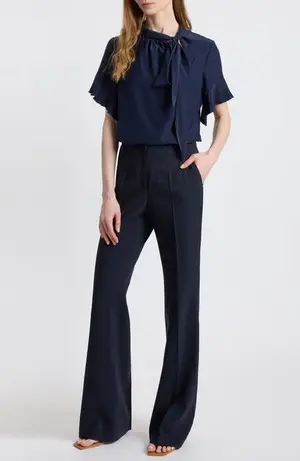 Santorelli Athena Silk Blouse With Short Flutter Sleeves