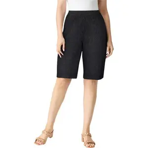 Roaman's Easy Wear Bermuda Shorts - Black Denim