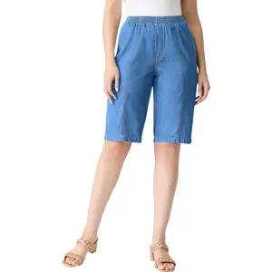 Roaman's Easy Wear Bermuda Shorts - Light Stonewash