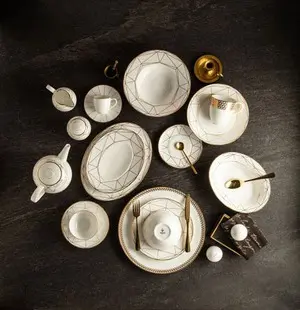 Prouna Gem Cut Gold Tea Cup & Saucer - White