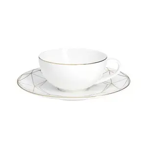 Prouna Gem Cut Gold Tea Cup & Saucer - White