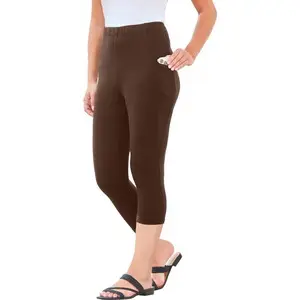 Roaman's Roaman's Essential Capri Legging With Side Pockets Chocolate