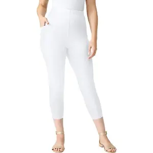 Roaman's Essential Capri Legging With Side Pockets - White