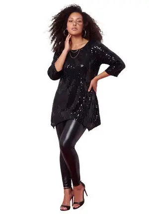 Roaman's Sequin Boatneck Tunic - Black