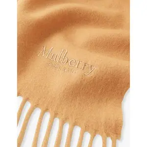Mulberry Solid Logo-embroidered Merino-wool Scarf - Camel