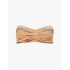 Simone Rocha Jewel-embellished Stretch-rib Bandeau Top - Toffee Pearl Clear