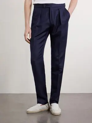 Fedeli Bonifacio Straight-leg Linen Trousers - Blue