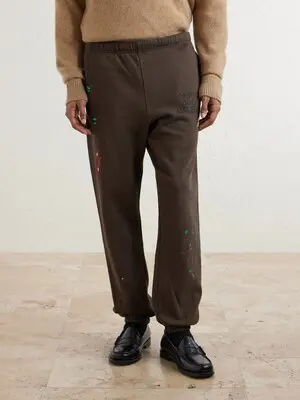 GALLERY DEPT. Logo-print Paint-splattered Cotton-jersey Sweatpants - Brown