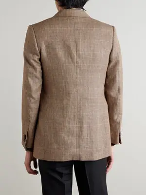 Husbands Double-breasted Prince Of Wales Checked Worsted Wool And Linen-blend Blazer