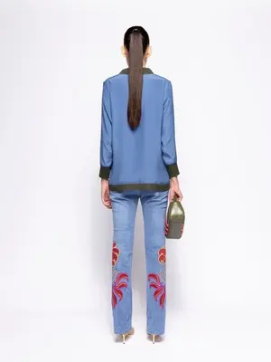 PAULA Capella Embroidered Suede Trousers - Blue