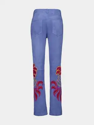PAULA Capella Embroidered Suede Trousers - Blue