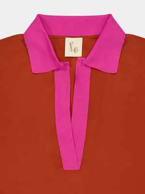 PAULA Diane Cinnamon Stick Silk V-neck Long-sleeve Top - Orange