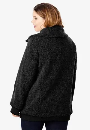 Roaman's High Collar Fleece Bomber Jacket - Soft Camel