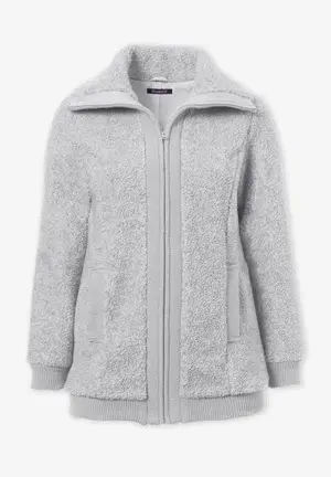 Roaman's High Collar Fleece Bomber Jacket - Soft Camel
