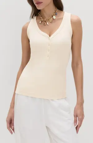 PER UNA BY M&S Ribbed Henley Sleeveless Top - Ecru