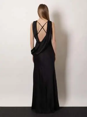 ACTUALEE Satin Long Dress - Black