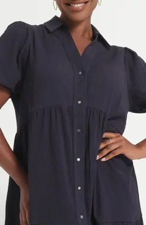 ESTELLE Short Sleeve Tiered Shift Dress - Navy