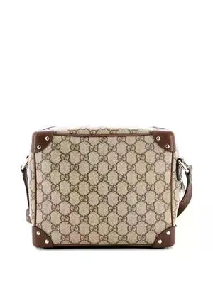 Gucci Trunk Shoulder Bag Gg Coated Canvas With Studded Leather Crossbody